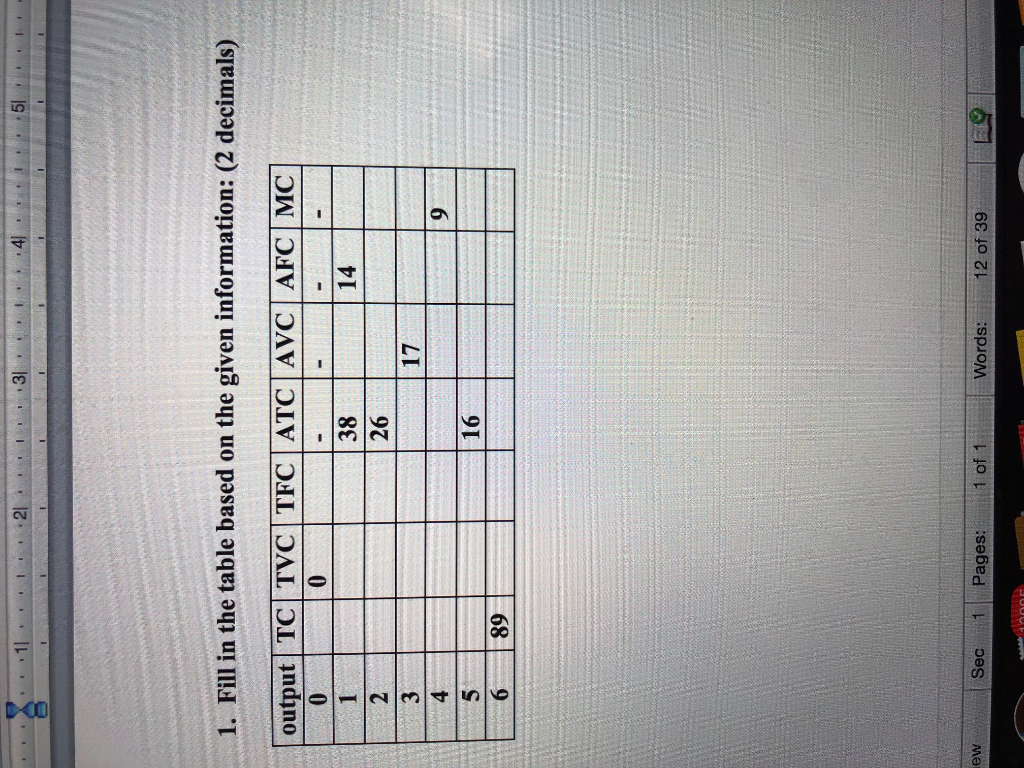 Solved 2 3 4 5l 1. Fill in the table based on the given | Chegg.com