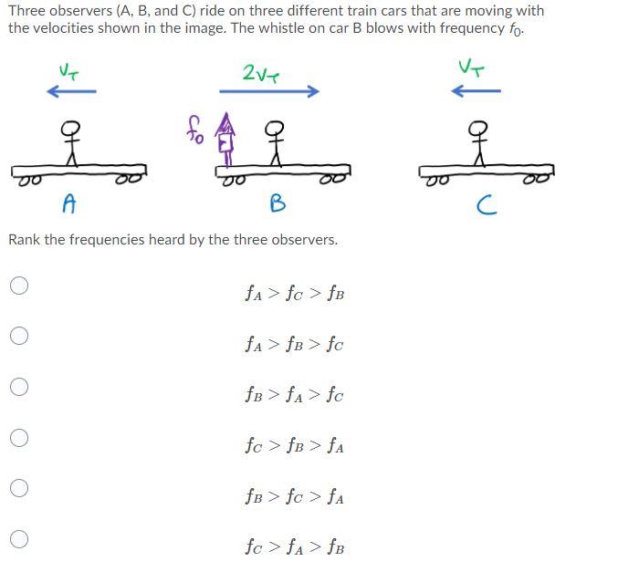Solved Three observers (A, B, and C) ride on three different | Chegg.com