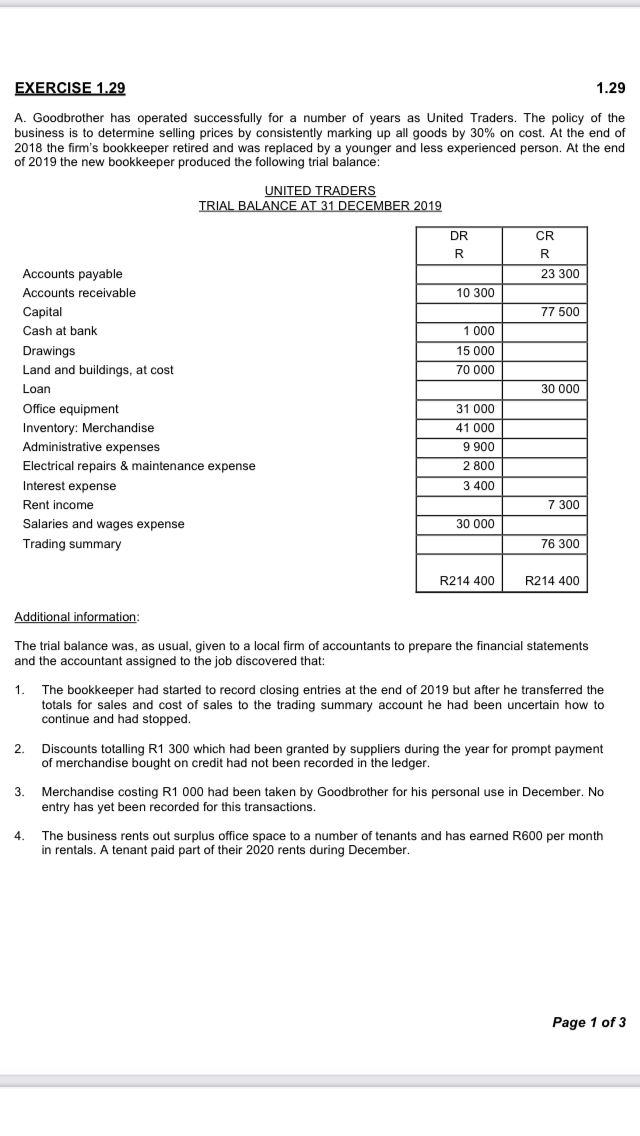 EXERCISE 1.29 1.29 A. Goodbrother has operated | Chegg.com