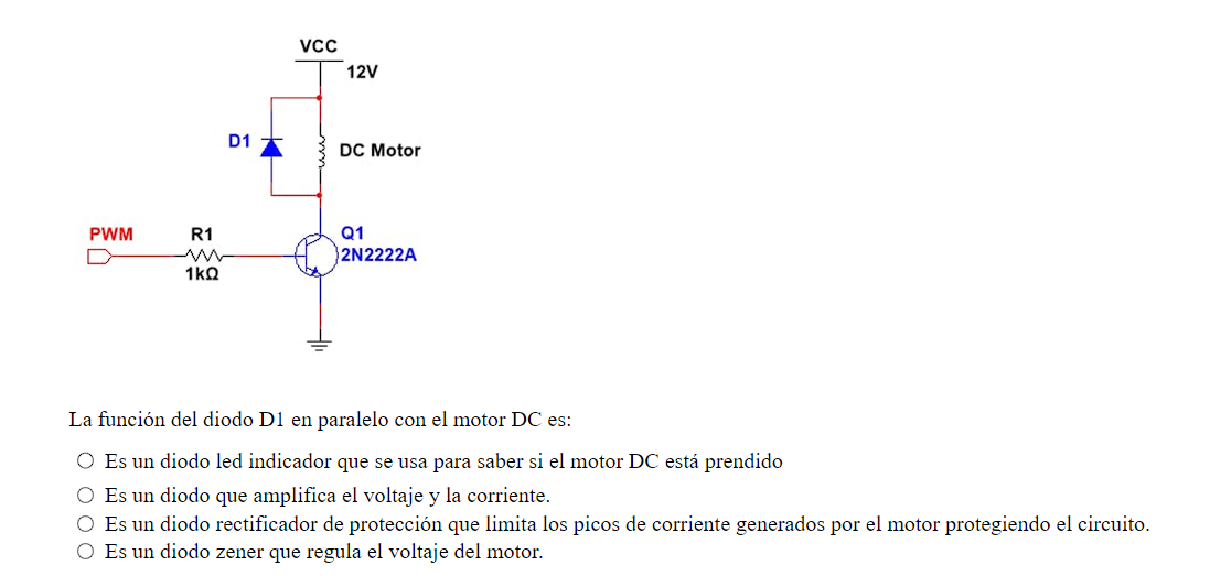 Solved La función del diodo D1 en paralelo con el motor DC | Chegg.com
