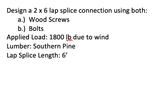 Design a 2 x 6 lap splice connection using both: a.) | Chegg.com