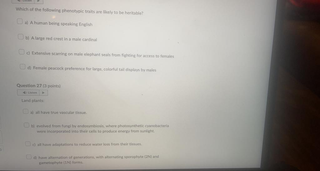 Solved Which of the following phenotypic traits are likely | Chegg.com