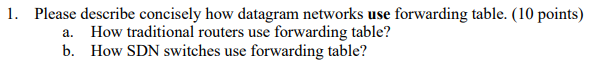 Solved 1. Please describe concisely how datagram networks | Chegg.com
