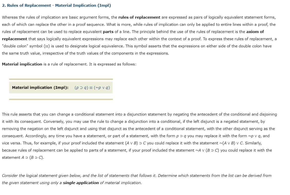 Solved 2 Rules Of Replacement Material Implication Impl Chegg