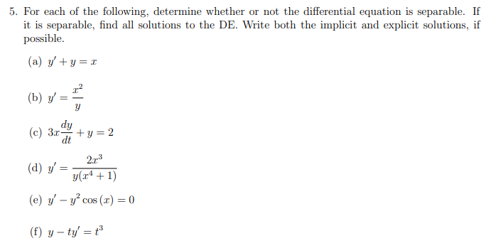 Solved 5. For each of the following, determine whether or | Chegg.com