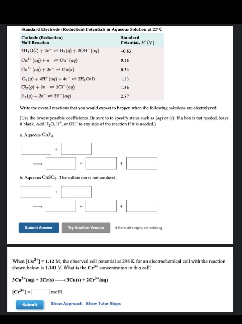 Solved Standard Electrode (Reduction) Potentials in Aqueous | Chegg.com