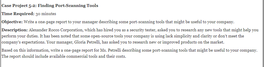 Solved Case Project 5 -2: Finding Port-Scanning Tools Time | Chegg.com