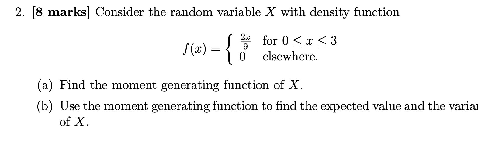 Solved 2 8 Marks Consider The Random Variable X With 