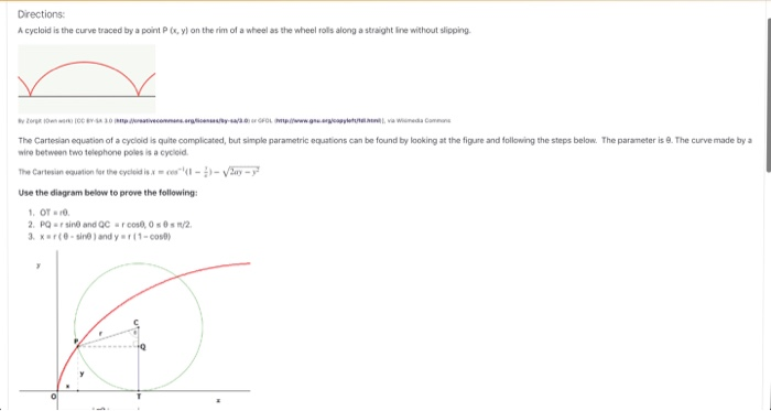 Solved Directions A cycloid is the curve traced by a point P | Chegg.com