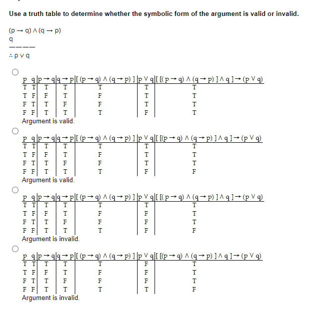Solved Use a truth table to determine whether the symbolic | Chegg.com