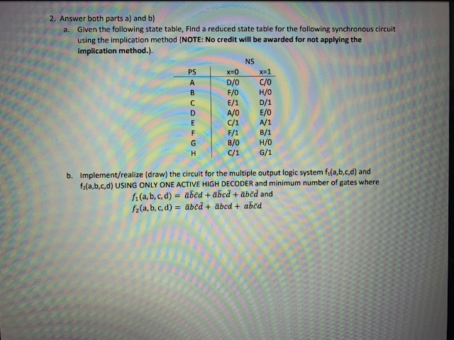 Solved 2. Answer both parts a) and b) a. Given the following | Chegg.com