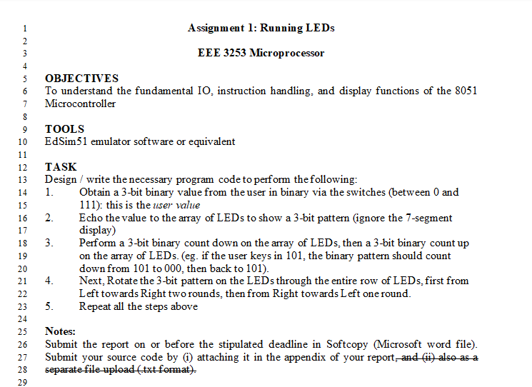 1 2 3 4 5 6 7 8 Assignment 1: Running LEDs EEE 3253 | Chegg.com