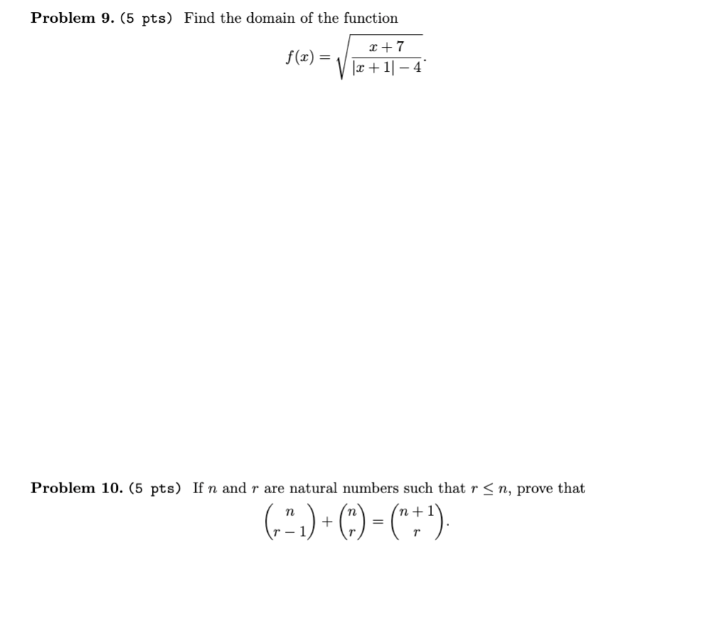 Solved Problem 9. (5 pts) Find the domain of the function | Chegg.com Solved Problem 9. (5 pts) Find the domain of the function | Chegg.com