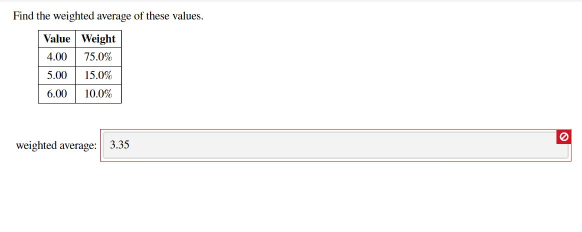 Solved Find the weighted average of these values. Value | Chegg.com