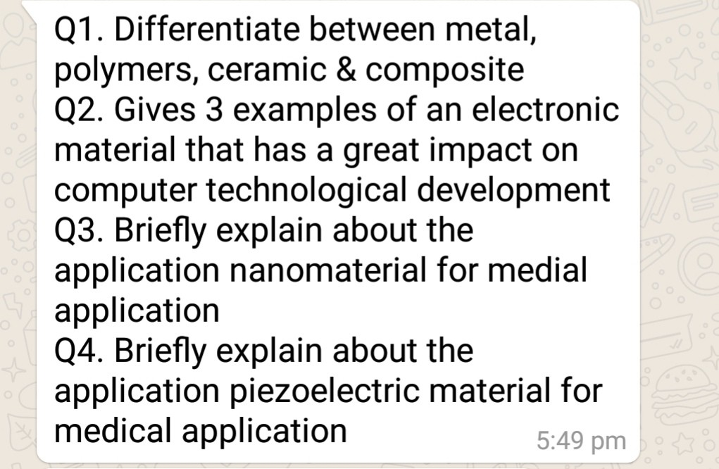 Solved Q1. Differentiate between metal, polymers, ceramic & | Chegg.com