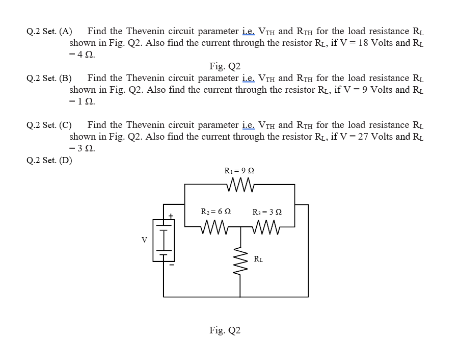 Solved Q.2 Set. (A) Find the Thevenin circuit parameter i.e. | Chegg.com