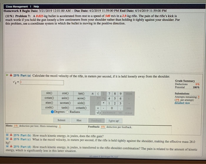 Solved Class t I Help Homework 8 Begin Date: 3/21/2019 | Chegg.com