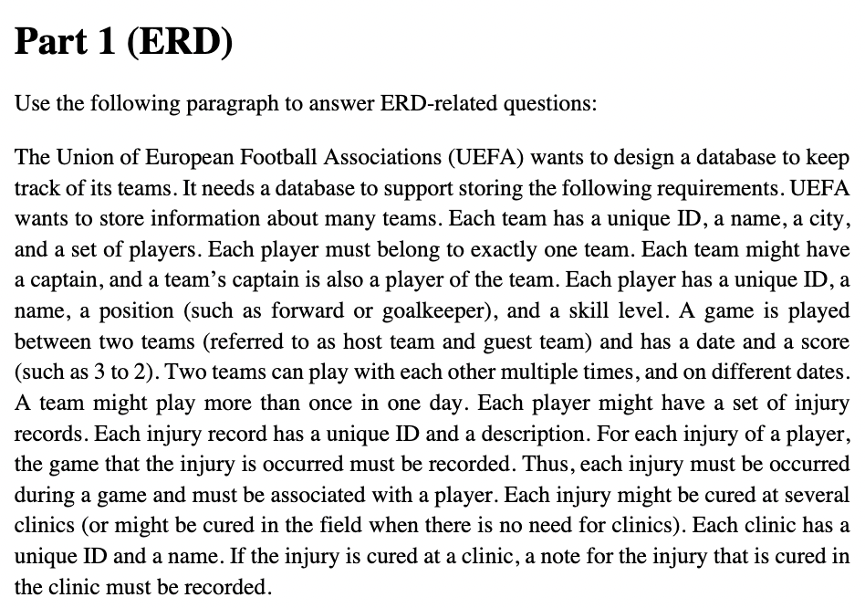 Solved Part 1 (ERD) Use the following paragraph to answer | Chegg.com