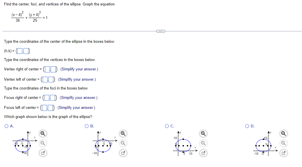Solved Find the center, foci, and vertices of the ellipse. | Chegg.com
