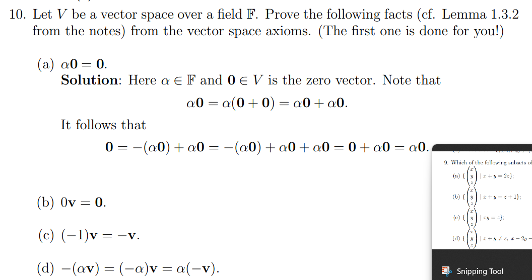 Solved Let V ﻿be a vector space over a field F. ﻿Prove the | Chegg.com