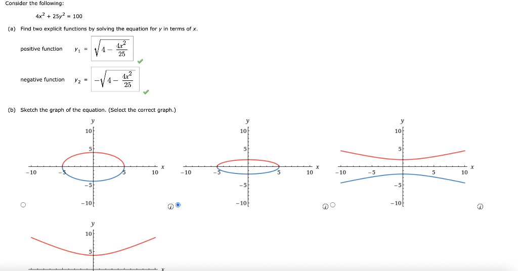 Solved Consider the following: 4x2+25y2=100 (a) Find two | Chegg.com