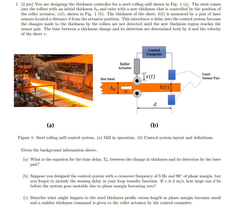 Solved 1. (2 pts) You are designing the thickness controller | Chegg.com