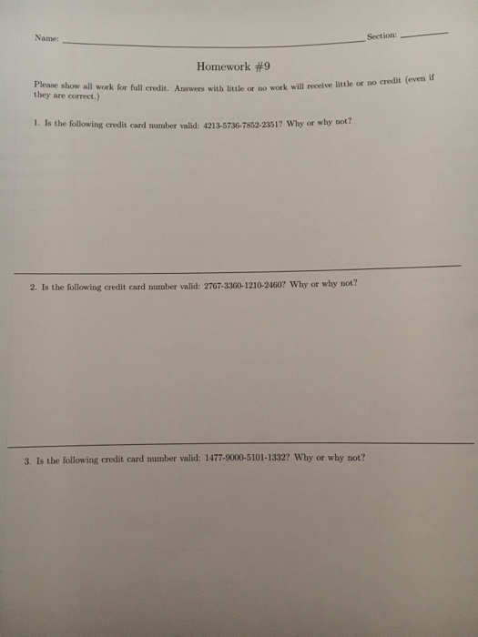 Solved Is the following credit card number valid: | Chegg.com