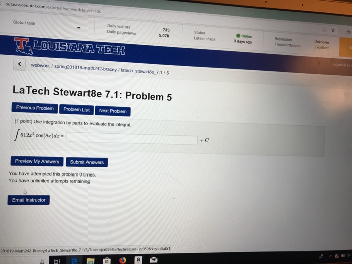 Solved out.easycounter.com/external/webwork.latech.edu Daily | Chegg.com