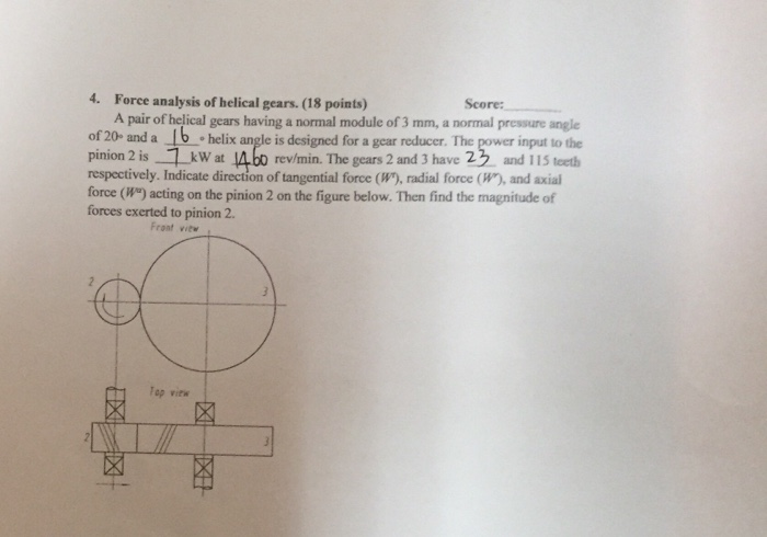 Solved Score: 4. Force analysis of helical gears. (18 | Chegg.com