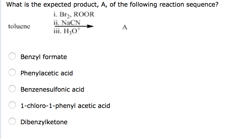 Solved What is the expected product, A, of the following | Chegg.com