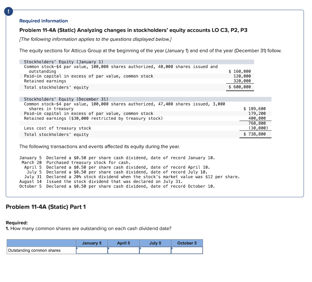 Solved Problem 11-4A (Static) Analyzing changes in | Chegg.com