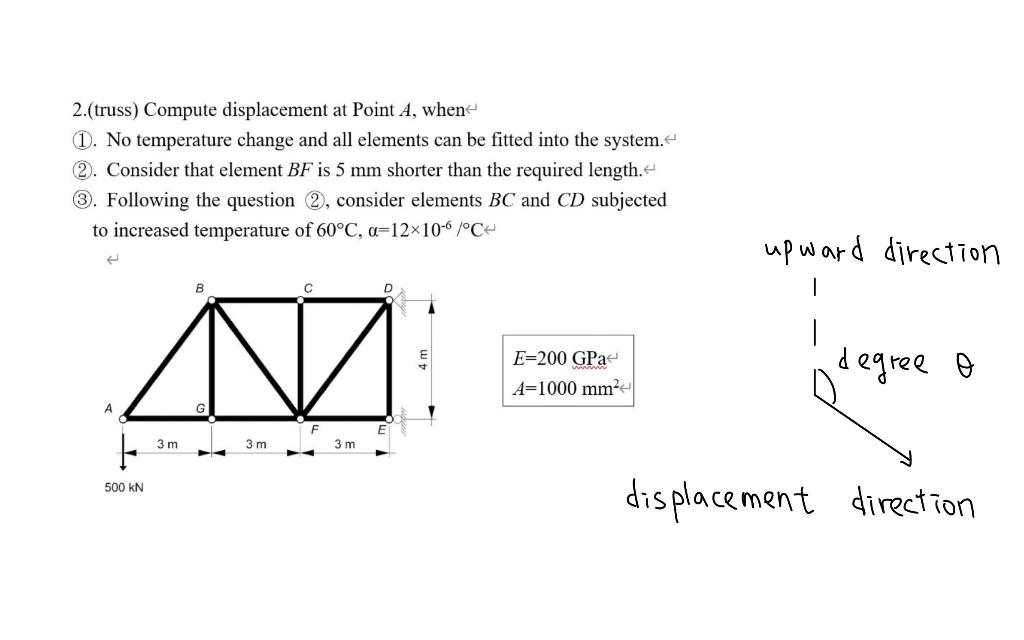 Solved 2.(truss) Compute displacement at Point A, when 1. No | Chegg.com