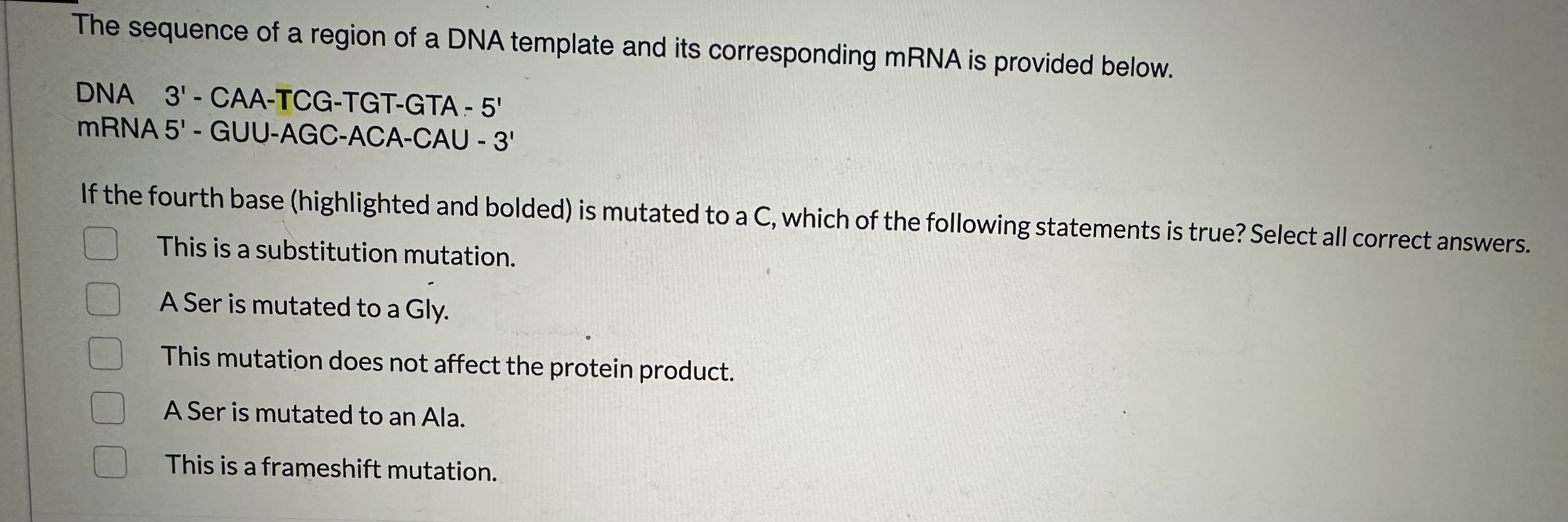 Solved The sequence of a region of a DNA template and its | Chegg.com