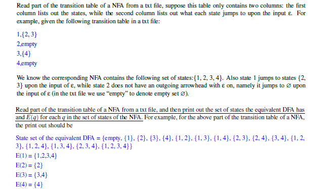 Read part of the transition table of a NFA from a txt | Chegg.com