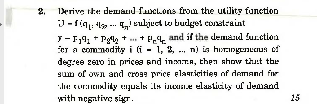 2. + Derive the demand functions from the utility | Chegg.com