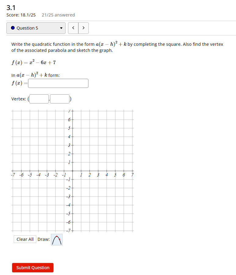 Solved Write the quadratic function in the form a(x−h)2+k by | Chegg.com