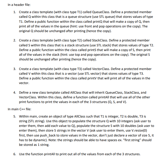 Solved n a header file: 1. Create a class template (with | Chegg.com