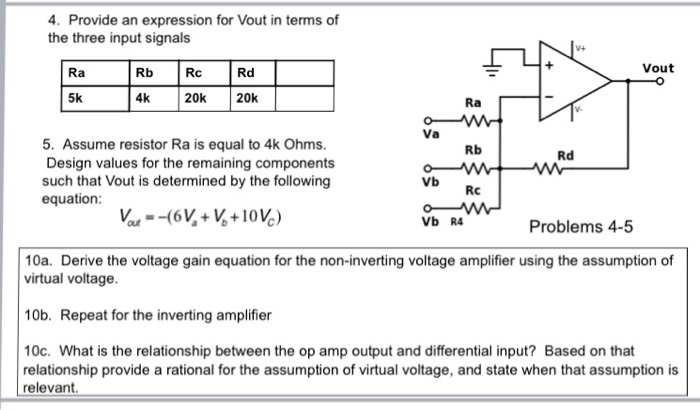 Solved 4. Provide an expression for Vout in terms of the | Chegg.com