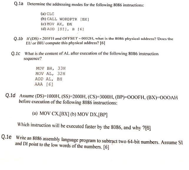 Solved Q.la Determine the addressing modes for the following | Chegg.com