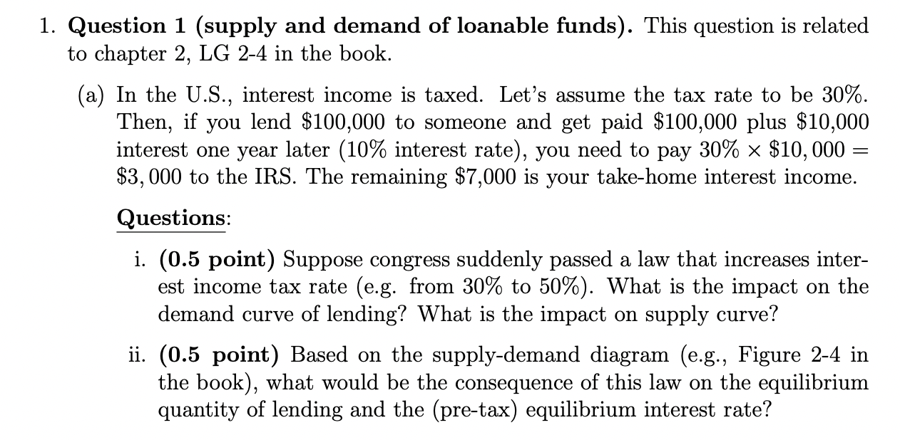 Solved Question 1 (supply and demand of loanable funds). | Chegg.com