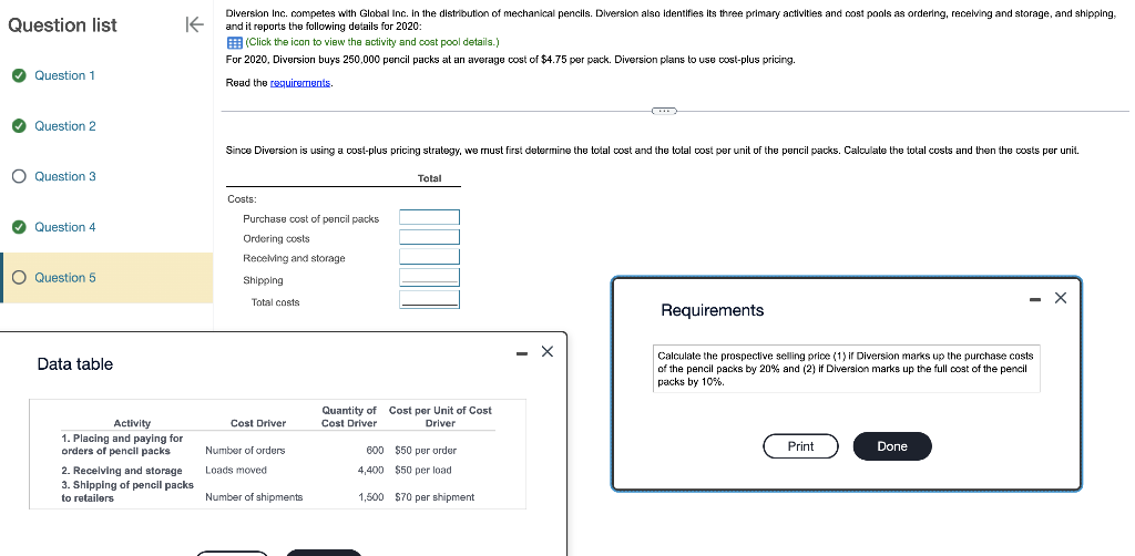 Solved estion li Question 1 Diversion Inc. competes with | Chegg.com