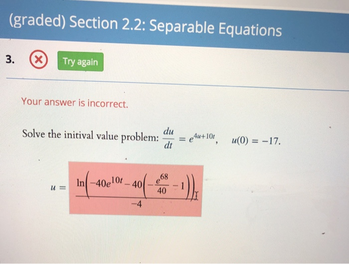 Solved Graded Section 2 2 Separable Equations Try Again