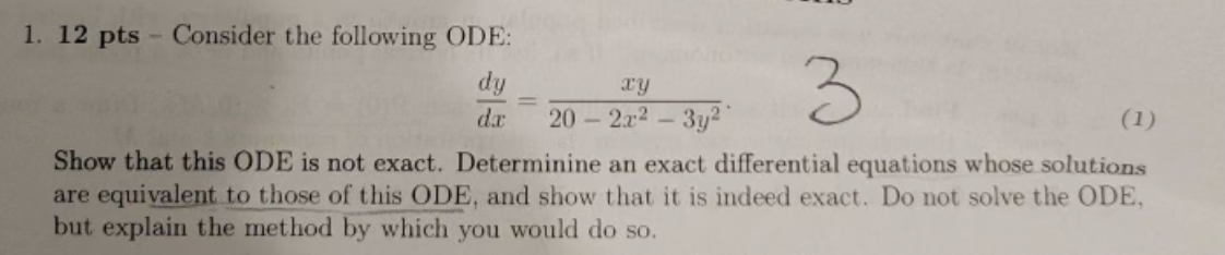 Solved 1. 12 pts - Consider the following ODE: | Chegg.com