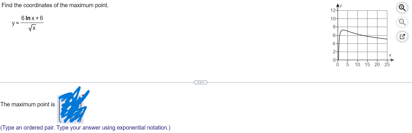 Solved Find the coordinates of the maximum point. y=x6lnx+6 | Chegg.com