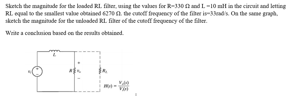 Solved Sketch the magnitude for the loaded RL filter, using | Chegg.com