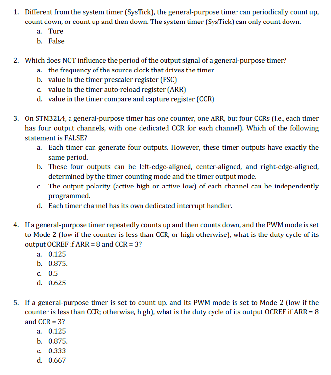 Solved 1. Different from the system timer (SysTick), the | Chegg.com