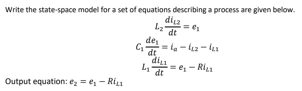 Solved Write the state-space model for a set of equations | Chegg.com