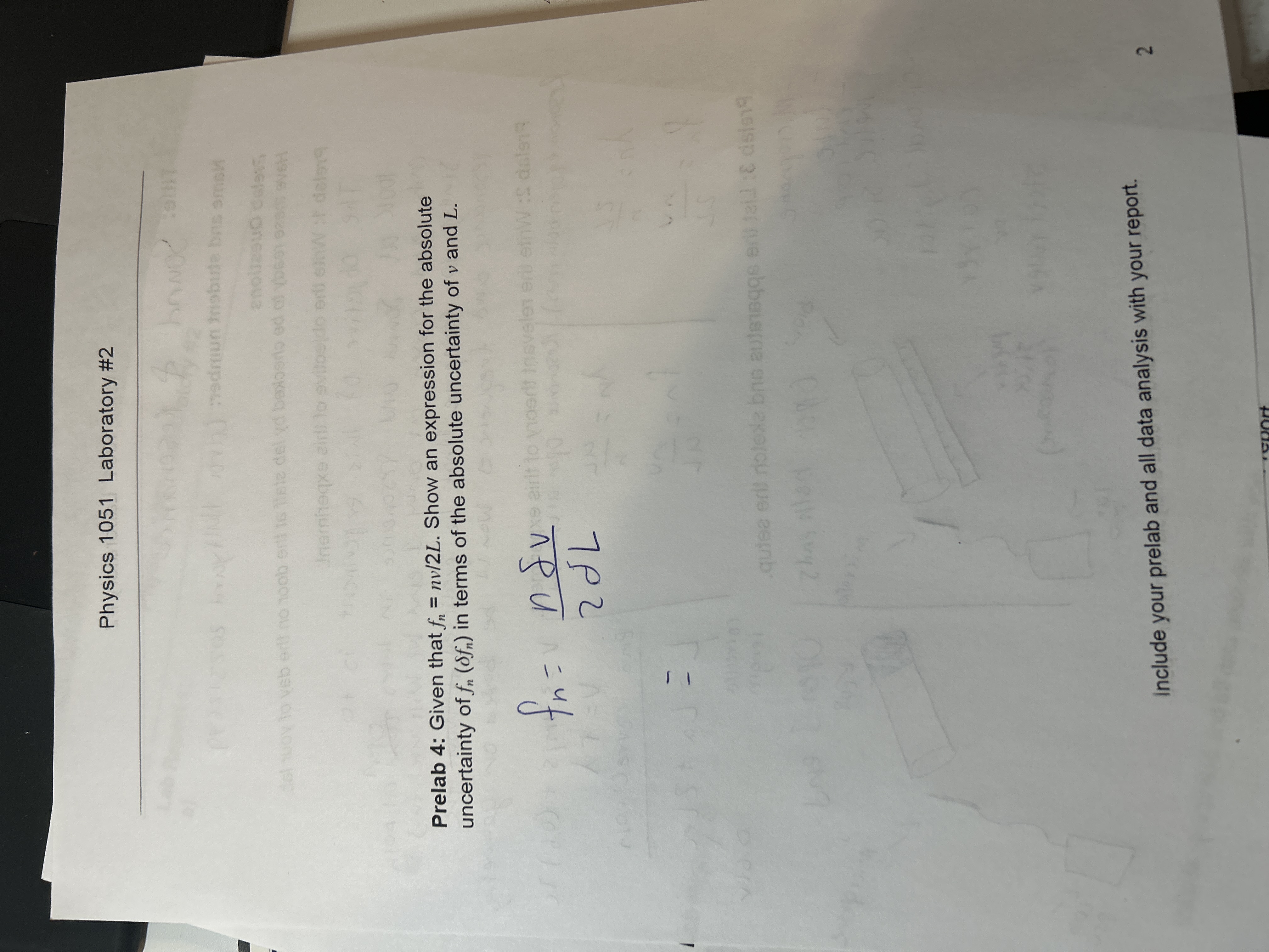 Solved Prelab 4: Given that fn=nv2L. ﻿Show an expression for | Chegg.com