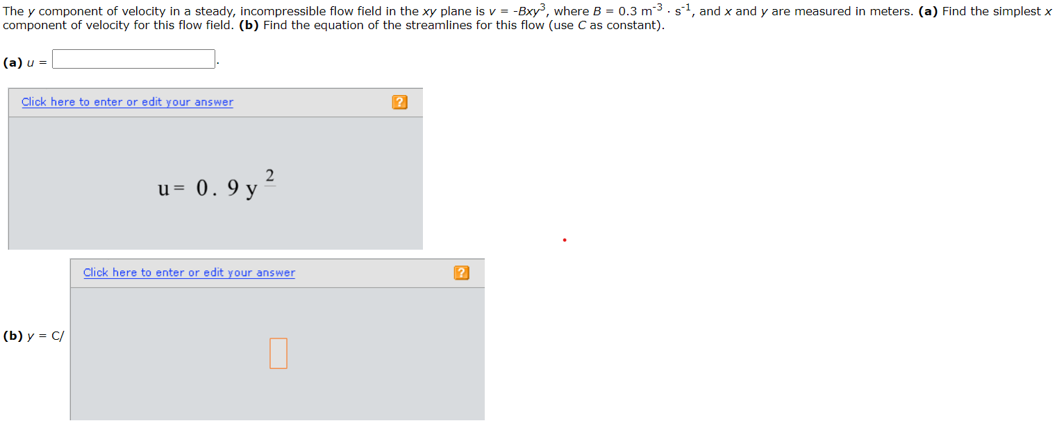 Solved The y component of velocity in a steady, | Chegg.com