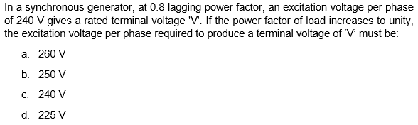Solved In a synchronous generator, at 0.8 lagging power | Chegg.com